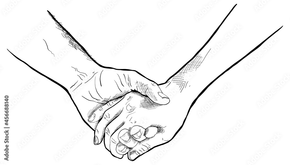 Holding hands with interlocked or intertwined fingers drawn by black ...