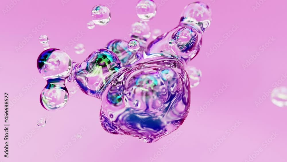 Liquid iridescent transparent clean soapy animated metaball or organic floating spheres blobes ...