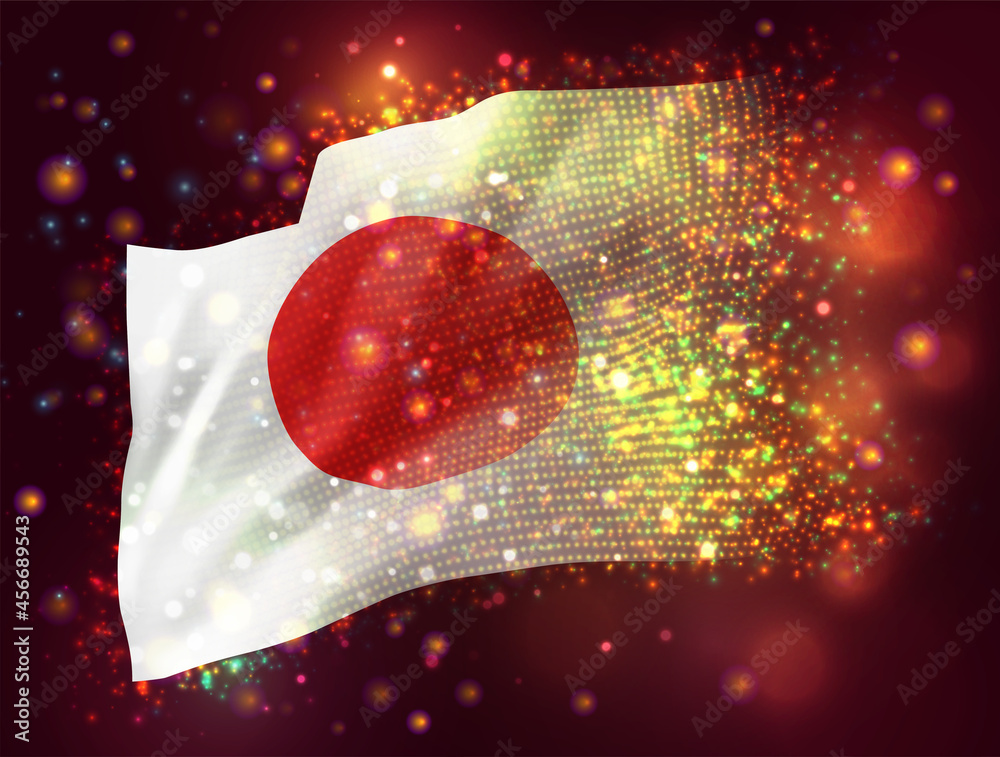 Japan, vector 3d flag on pink purple background with lighting and ...