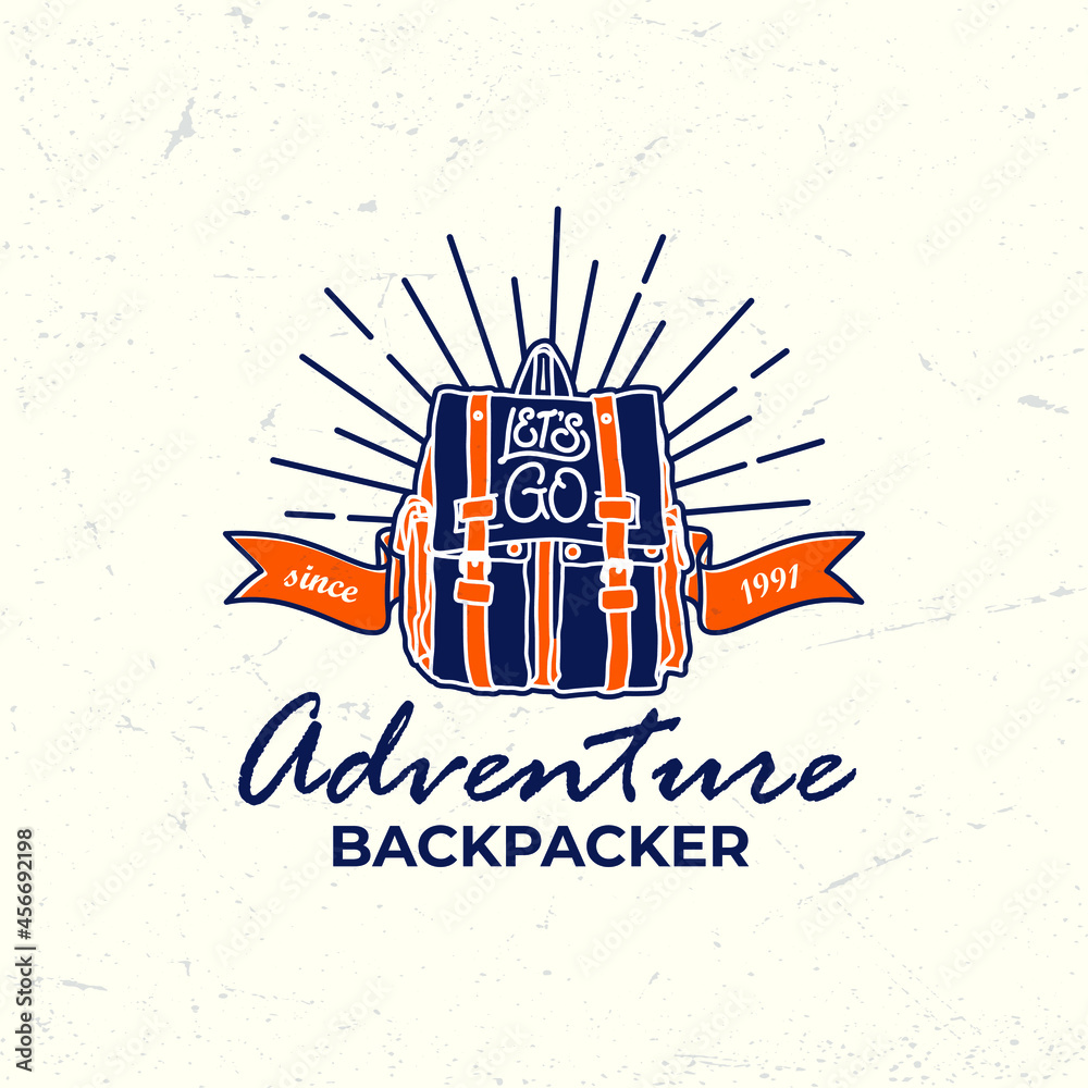 Backpacker Adventure Logo Badge Stock Vector | Adobe Stock