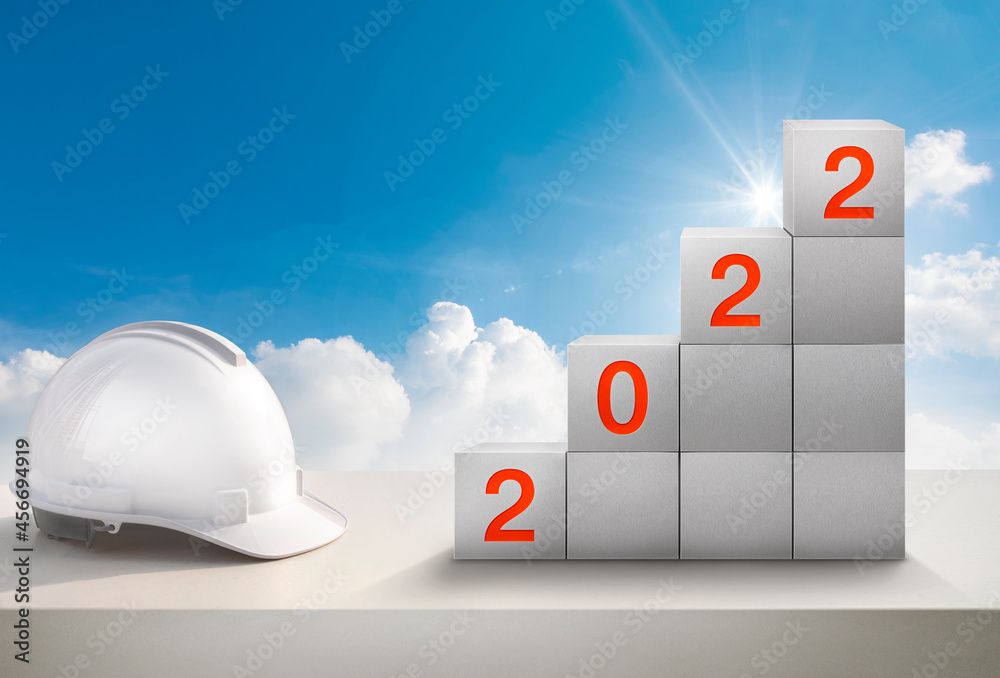 engineer working table and number in concrete block shape for ...