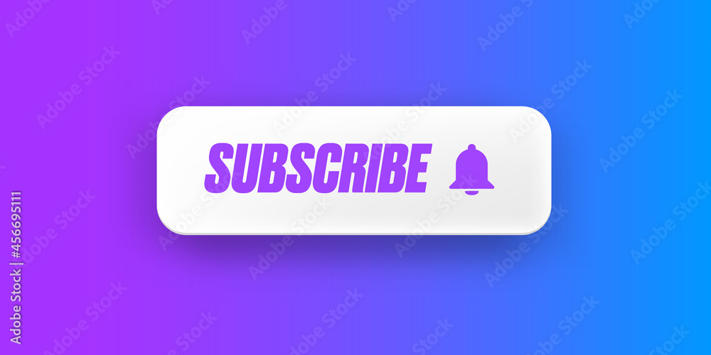 White paper subscribes button with ring bell isolated on stylish purple ...