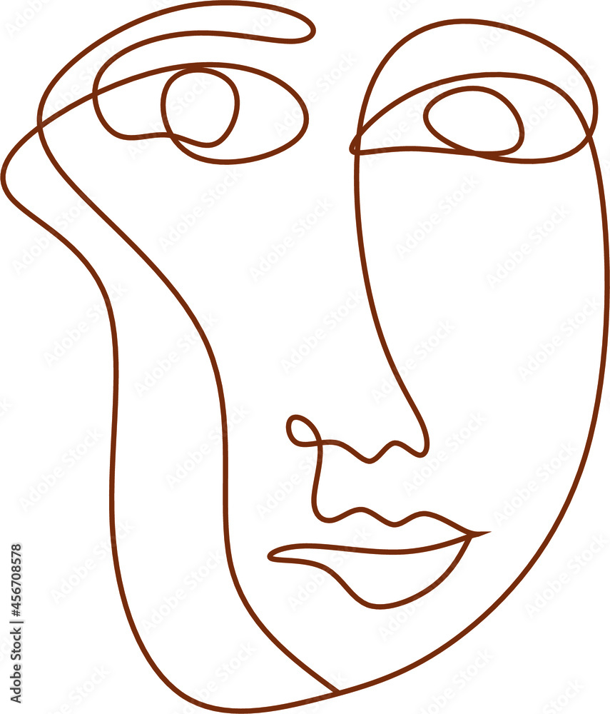 One Line Drawing Abstract Face Seamless Pattern Modern Minimalism Art