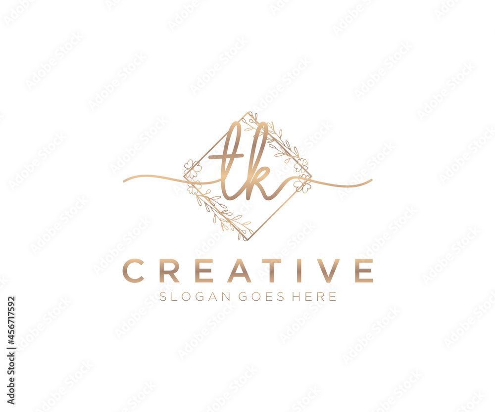 initial TK Feminine logo beauty monogram and elegant logo design ...