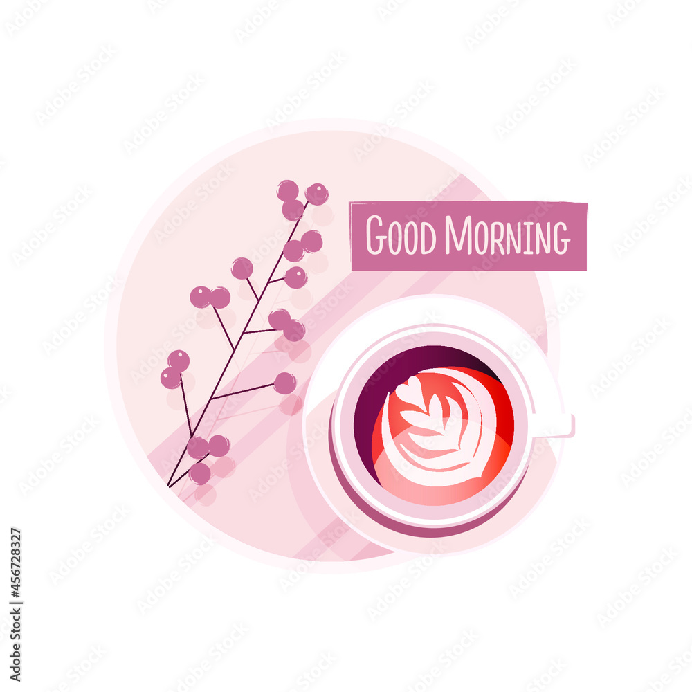 Good morning card. Poster concept. Coffee cup with floral element and ...