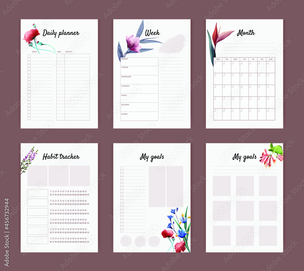 Planner pages, vector elements for calendars and organizers, diary ...