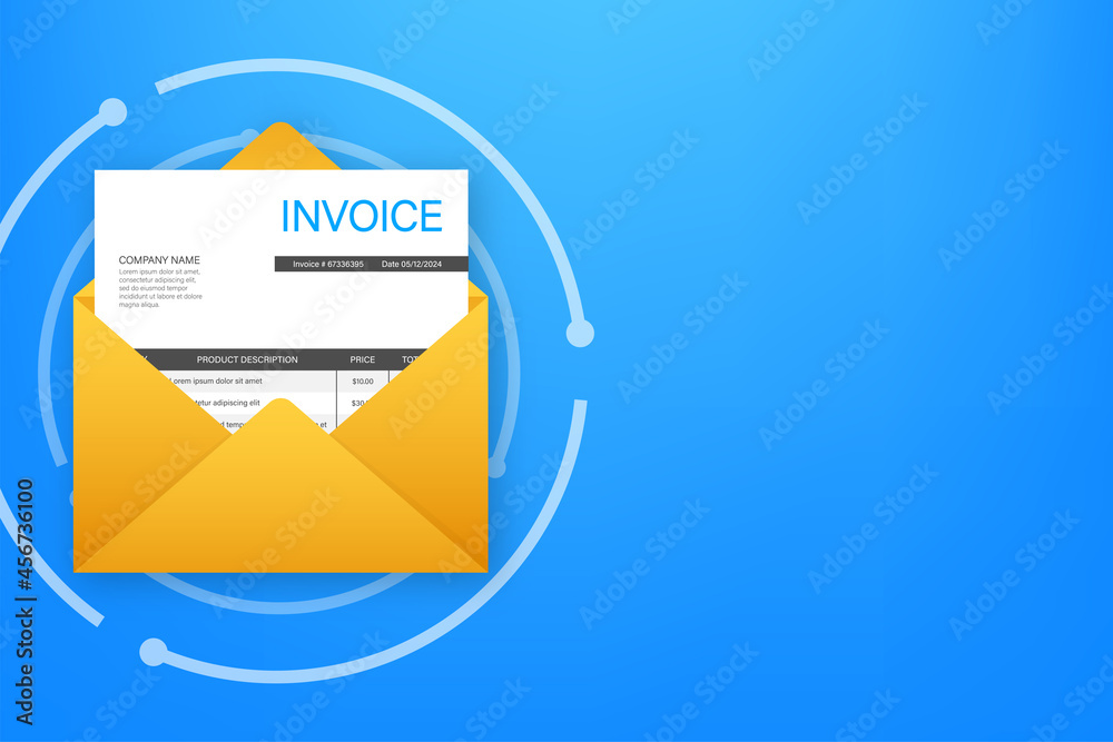 Invoice icon vector. Email message received with bill document, flat ...