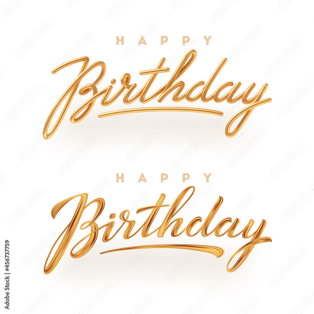 Set of birthday golden calligraphy. 3d golden calligraphy, Golden brush ...