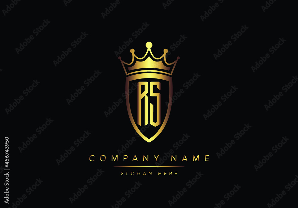 Alphabet letters RS monogram logo, gold color, shield style, luxury ...
