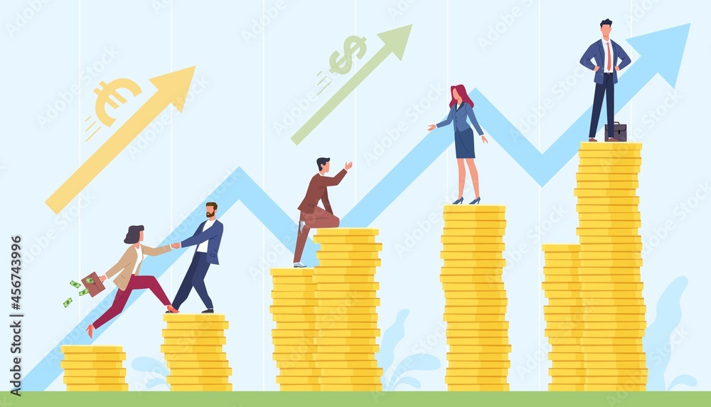 Money growing chart. Progress increase. Stacks of coins and business ...