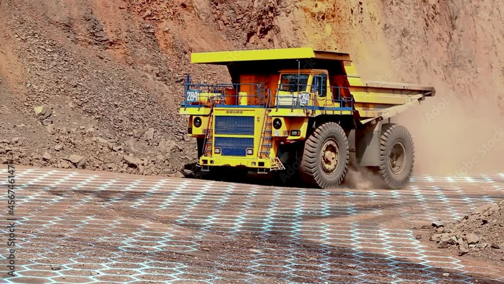 Large mining dump truck. Large dump truck in a coal mine. Visualization ...