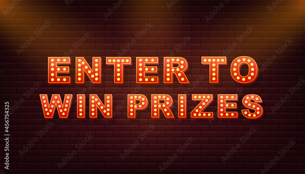 Retro light text enter to win prizes. Retro light bulb. Vector stock ...