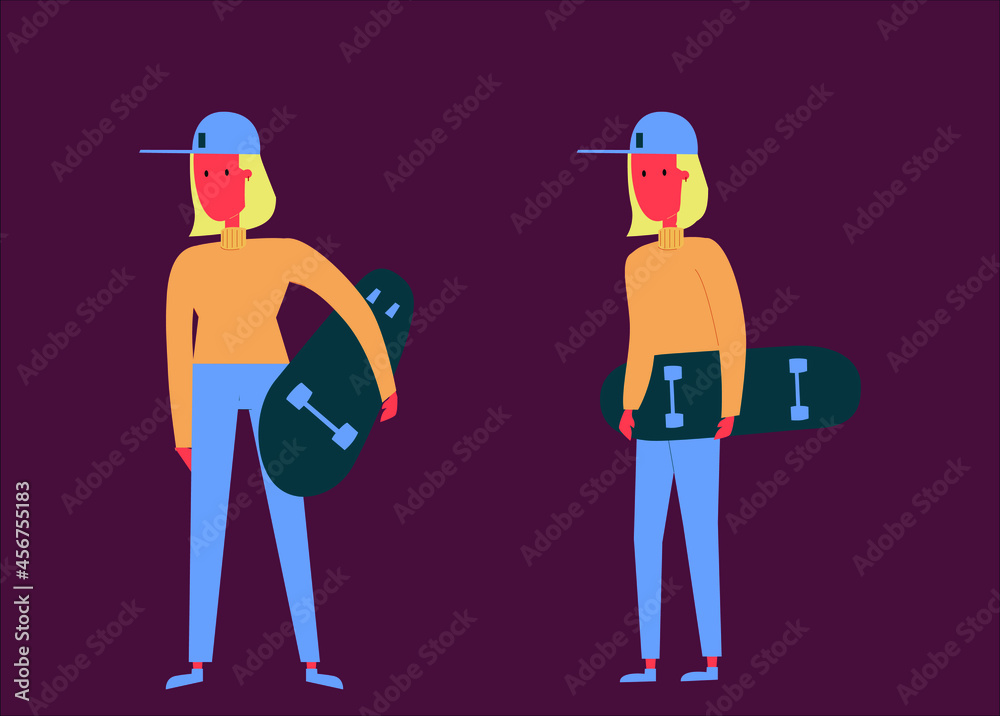 Character Design skate woman - sketck - animation - 2d Stock Vector ...