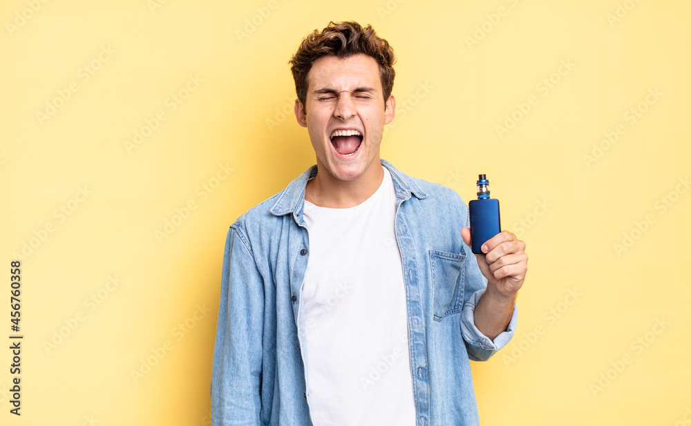 shouting aggressively, looking very angry, frustrated, outraged or ...