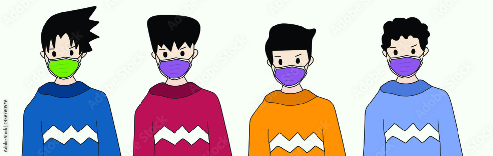Boy using mask illustration with four different look Stock Vector ...