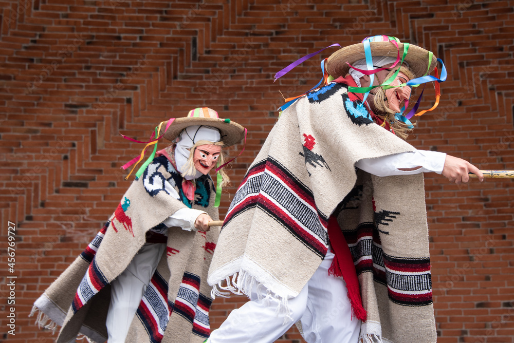 Mexican dancer from the dance of old men from Michoacan Mexico dressed ...