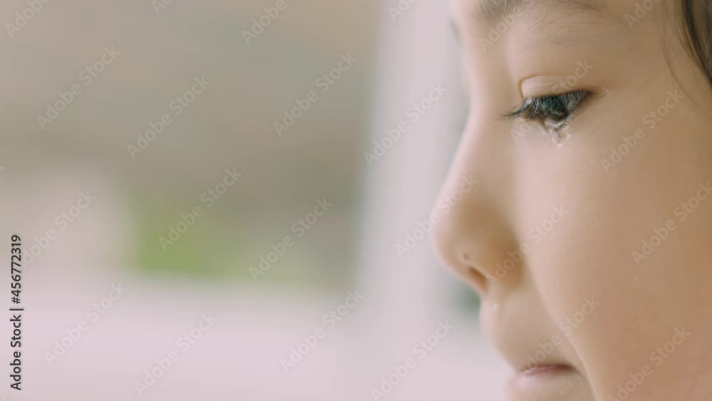 Face close up and side view with copy space of adorable asian kid girl ...