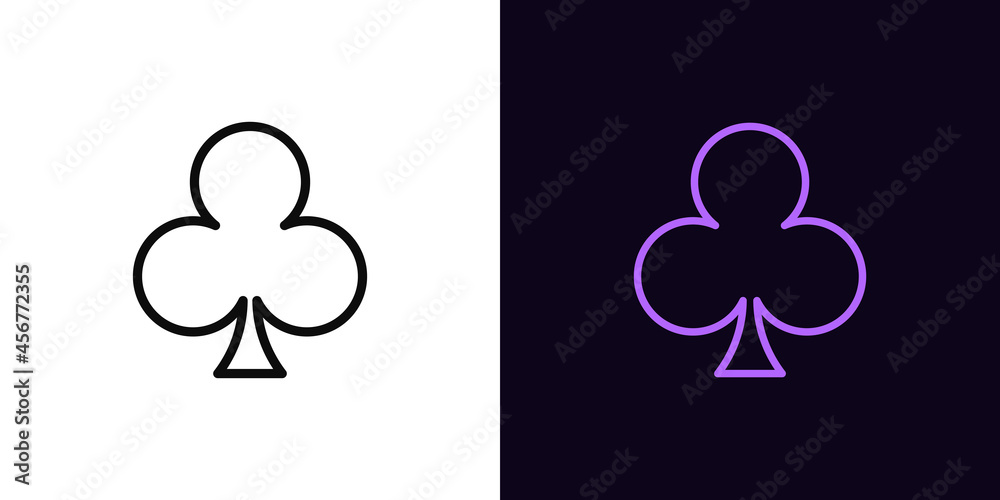 Outline club suit icon, with editable stroke. Linear clubs sign, card ...