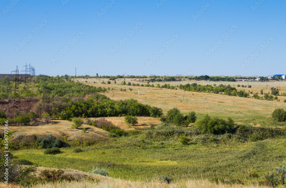 The steppe is woodless. Ravine in the steppe. Forest of the steppe ...