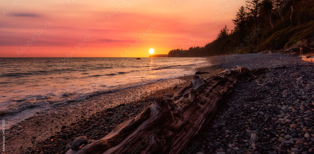 Sandcut Beach on the West Coast of Pacific Ocean. Sunny Sunset Art ...