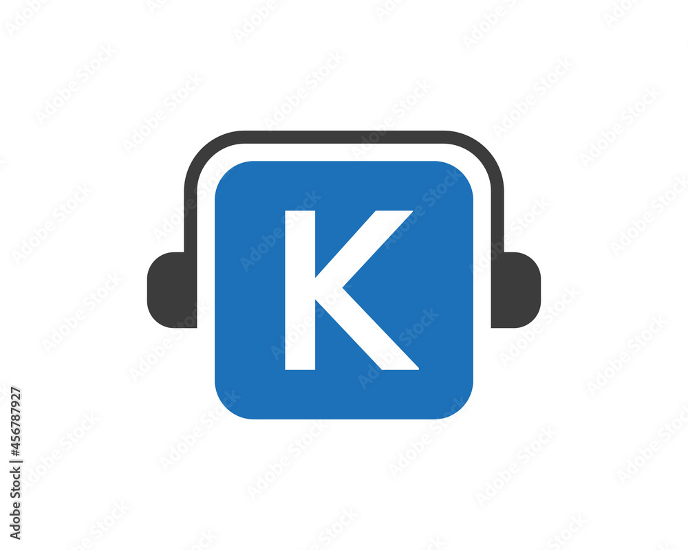 Headphone Logo On K Letter. Letter K Music Logo Design Template ...