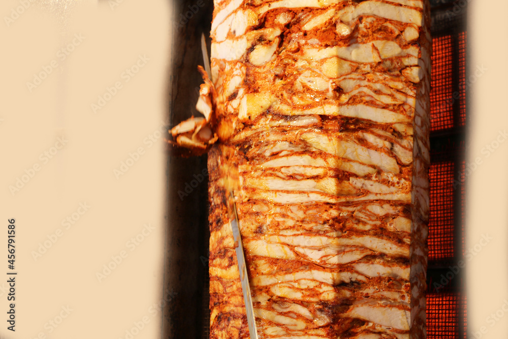Traditional Turkish food in Istanbul, Turkey, chicken doner kebab ...