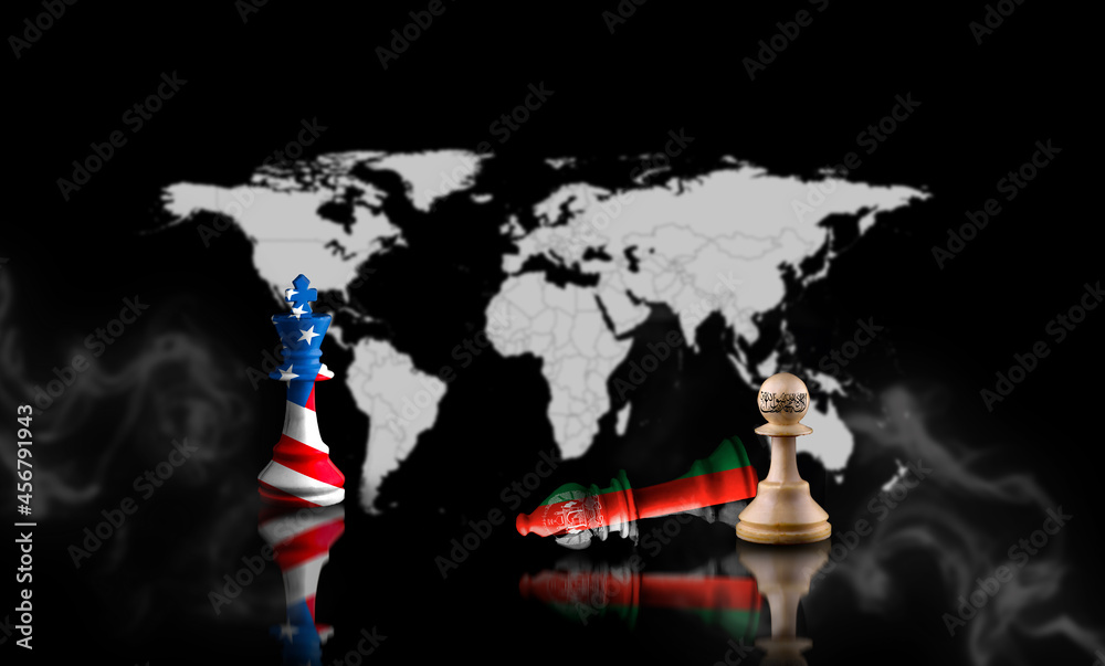 US AFGHANISTAN AND TALIBAN FLAGS paint over on chess chess pieces.and ...