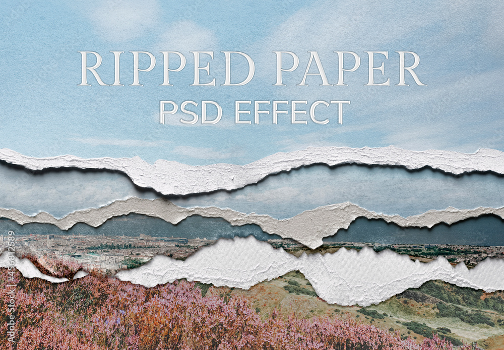 Skyscape with Ripped Paper Texture Effect Stock Template | Adobe Stock