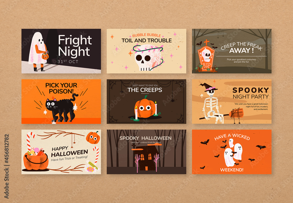 Cute Halloween Banner Template Set Stock Template | Adobe Stock