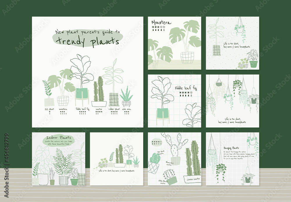 Houseplant Botanical Template Set for Social Media Stock Template ...