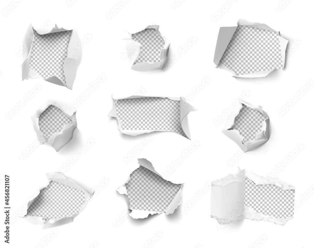 Realistic holes in paper isolated on white background. Vector ...