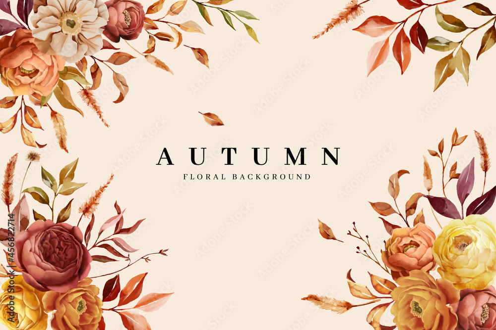 hand drawn autumn floral border background Stock Vector | Adobe Stock