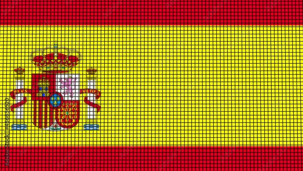Spain Flag animated in pixel grid style technology background Stock ...