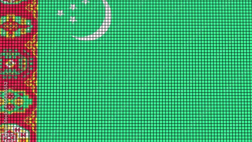 Turkmenistan Flag animated in pixel grid style technology background ...