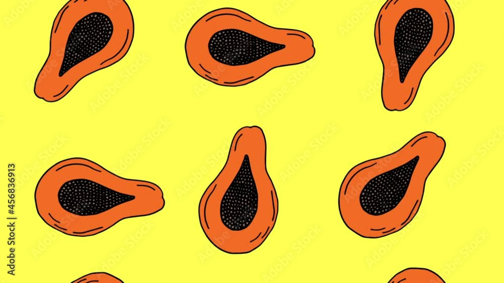 Cartoon papaya on yellow background spinning around and falling down ...