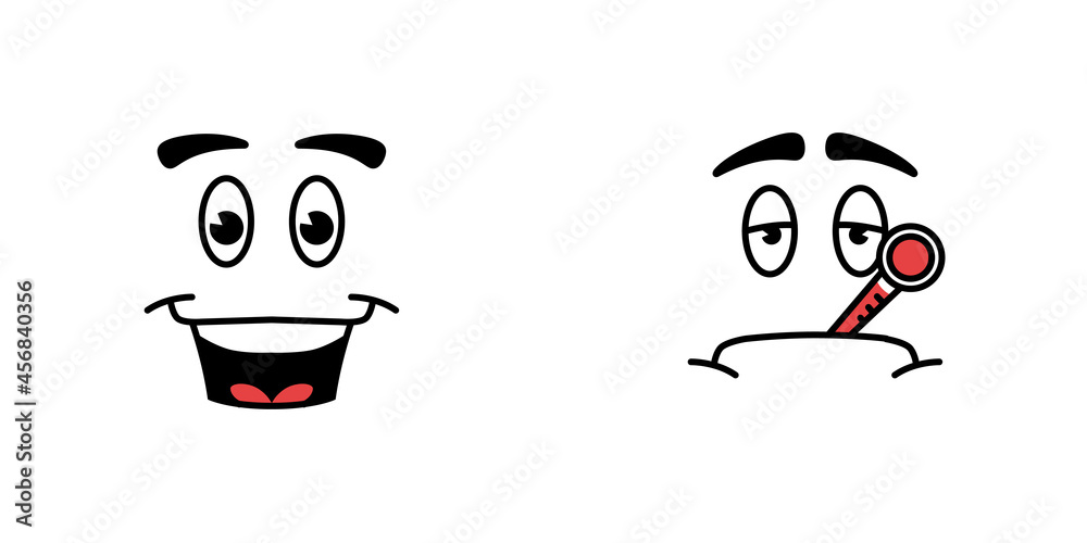 Conjunto de carita feliz y enfermo. Colección de rostro de caricatura ...
