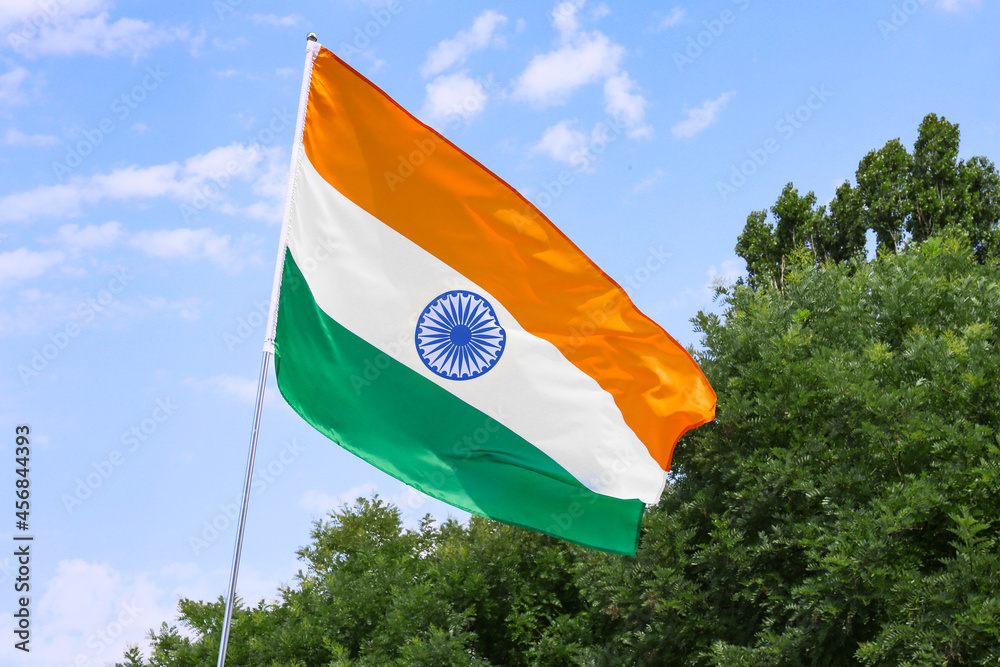 Waving flag of India outdoors Stock Photo | Adobe Stock