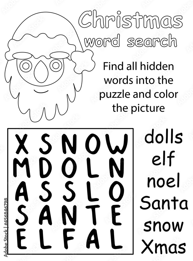 Merry Christmas word search puzzle with Santa Claus vector illustration ...