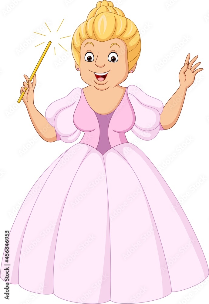 Cartoon princess in pink dress holding a magic wand Stock Vector ...