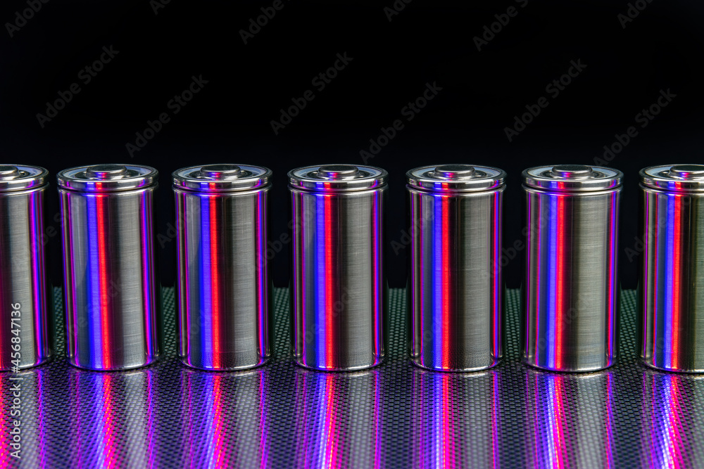 A pack of new modern high-capacity lithium-ion cells. A prototype of ...