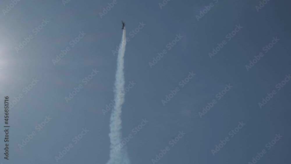 Overhead flying aircraft. Aircraft in formation during an aerobatics ...