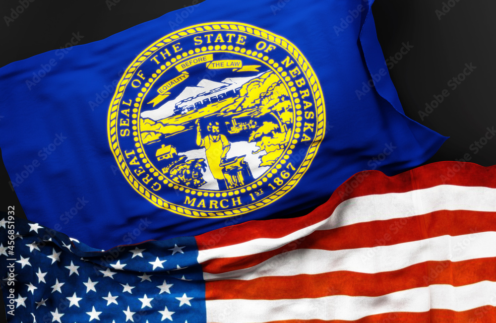Flag of Nebraska along with a flag of the United States of America as a ...
