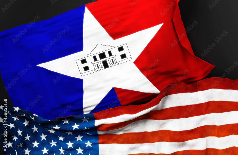 Flag of San Antonio Texas along with a flag of the United States of ...