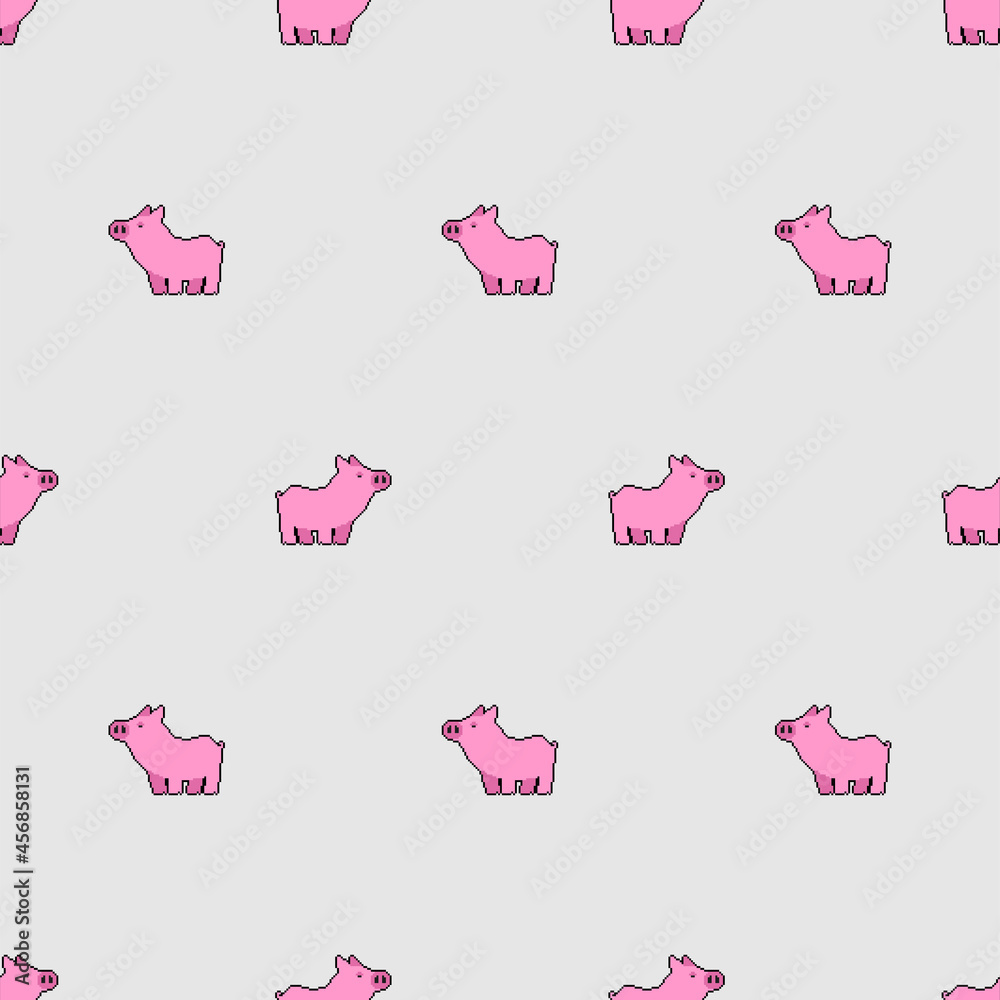 Piglet pattern seamless pixel art. Pink Pig background 8 bit. Farm ...