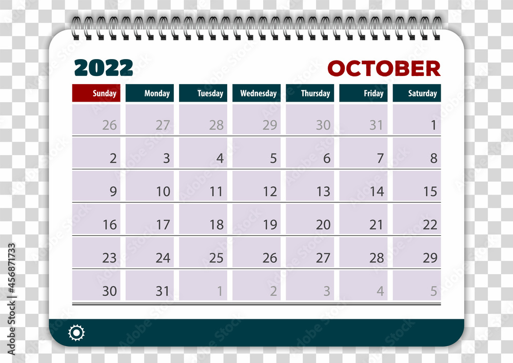 October2022. Calendar planner design template. Week starts on Sunday ...