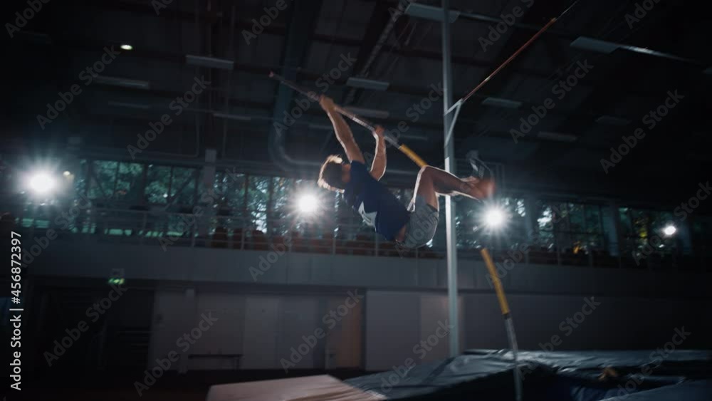 Pole Vault Jump: Professional Male Athlete Running with Pole ...