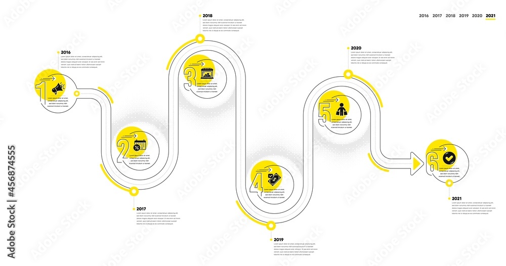 Trade Infographic timeline with 6 steps. Shopping process diagram with ...