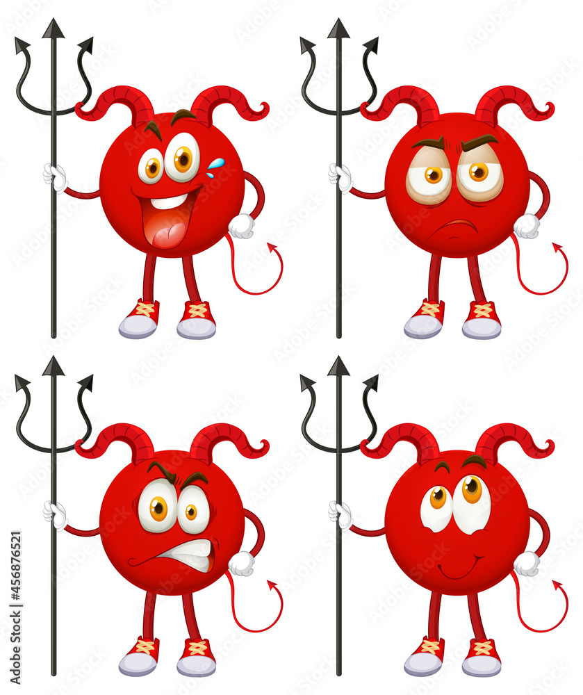 Set of Red Devil cartoon character with facial expression on white ...