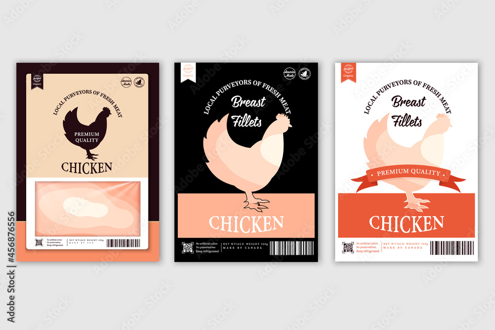Vector butchery labels with farm animal silhouettes. Chicken meat for ...