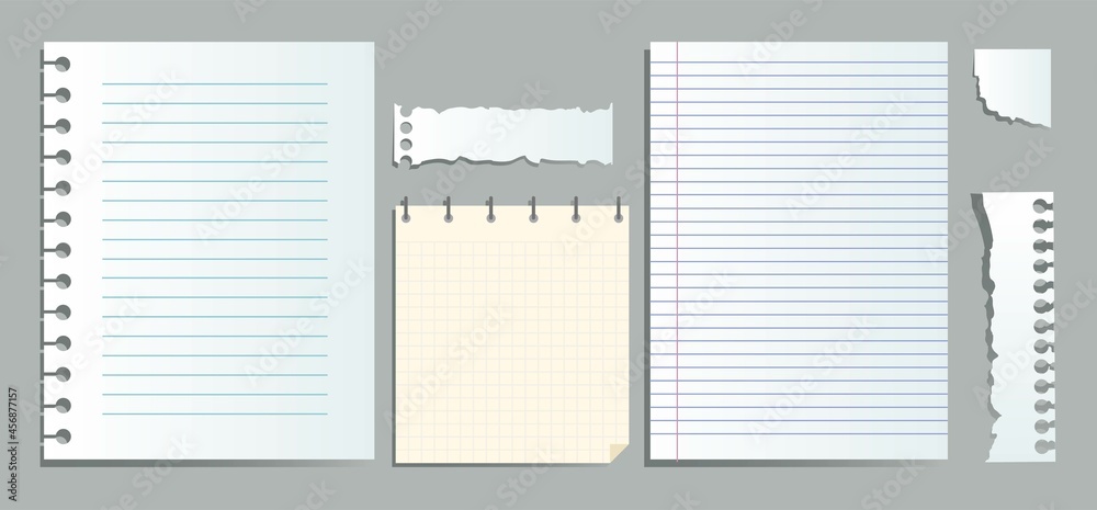 Realistic lined notepapers. Pieces of paper for notes. Goal setting ...